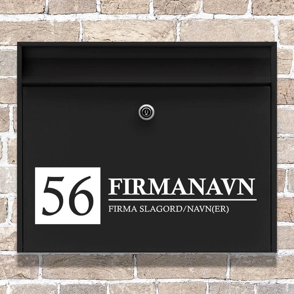 Flot og stilren wallsticker til firmaet med nummer og navn