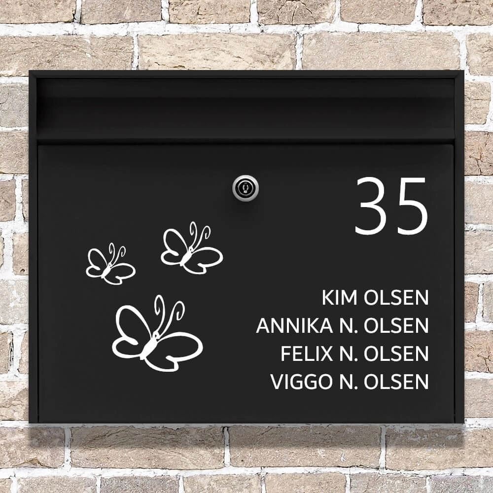 Postkasse stickers med sommerfugle og navne | Køb her