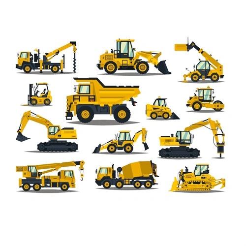 Wallsticker med forskellige kæmpe vejarbejder maskiner